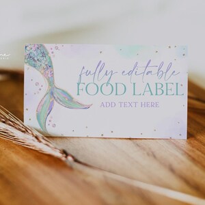 Mermaid Editable Food Labels, Mermaid Tail Food Label Card, Purple and ...