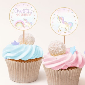 Unicorn Birthday Cupcake Toppers, Rainbow Birthday Cupcake Toppers ...