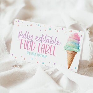 Editable Food Labels, Pastel Food Label Card, Ice Cream Birthday Food ...