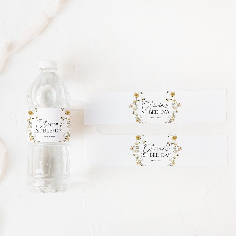 Bee Water Bottle Label 1st Bee-day Water Label Printable - Etsy