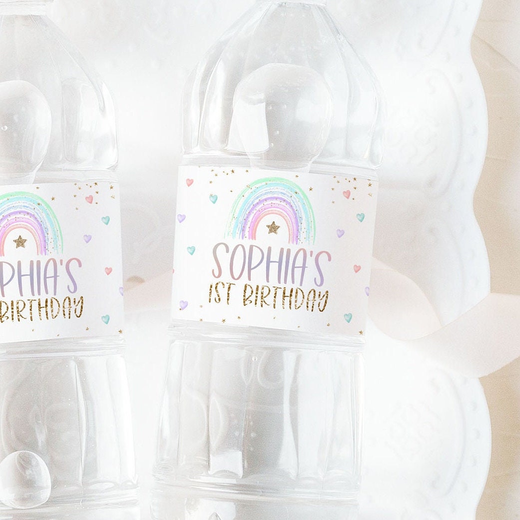 Rainbow Water Bottle Label, Pastel Rainbow Birthday Water Label ...