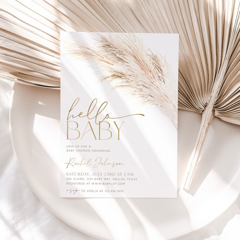 Boho Baby Shower Invitation Boho Pampas Grass Baby Shower - Etsy