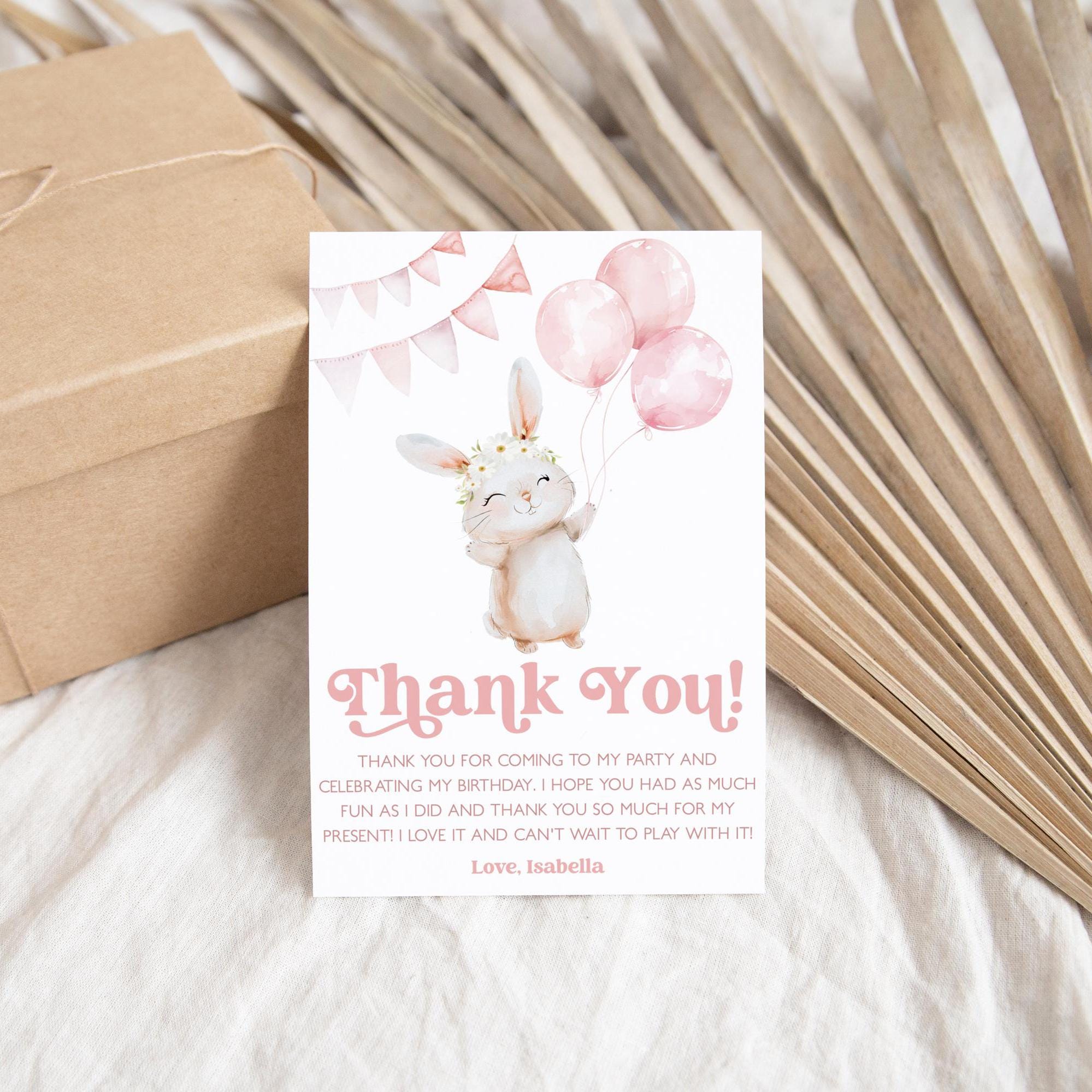 Bunny Thank You Card Template, Printable Thank You Card, Birthday Thank ...