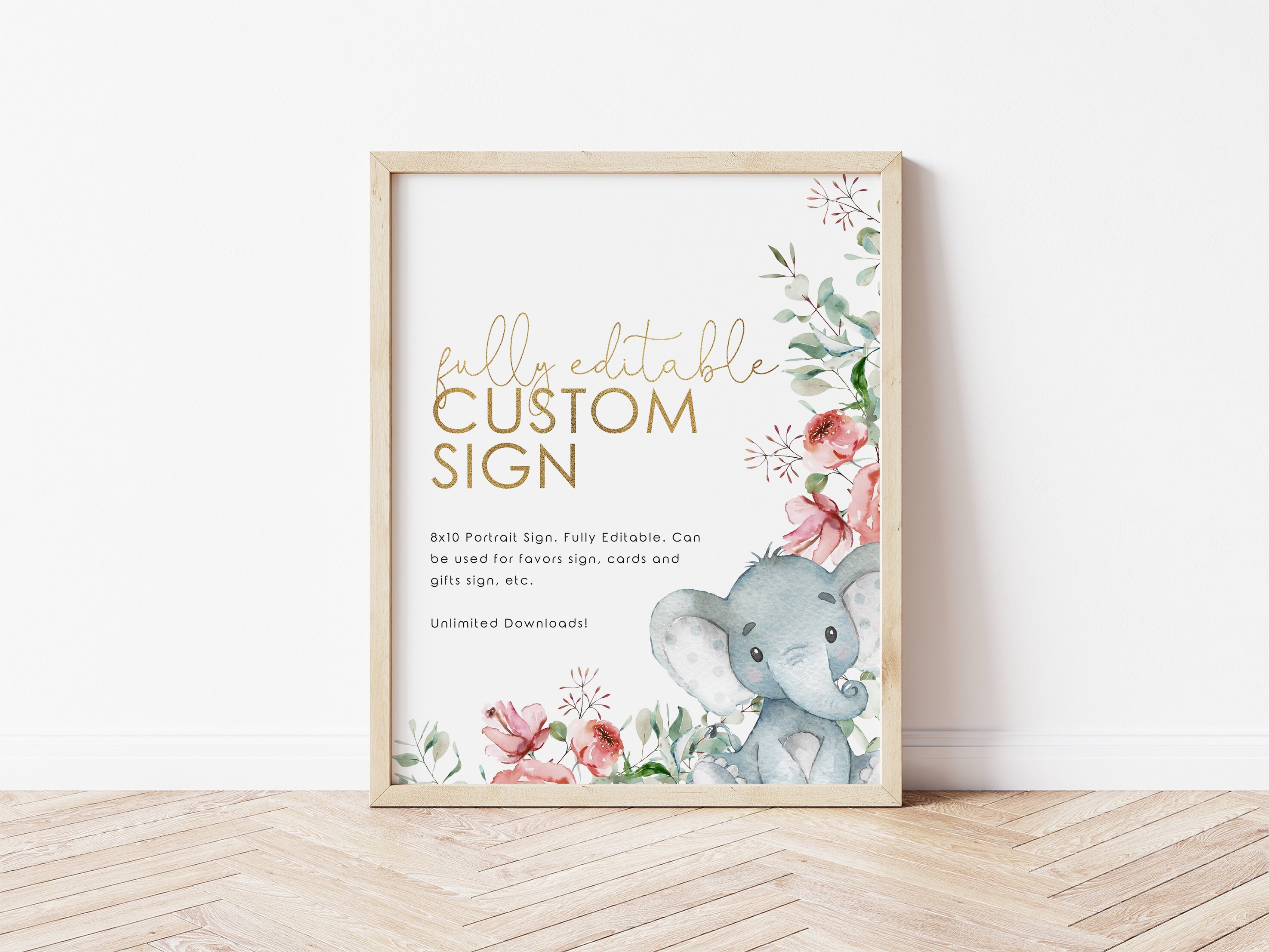 Elephant Pink Editable Sign Custom 8x10 Sign Elephant Girl - Etsy