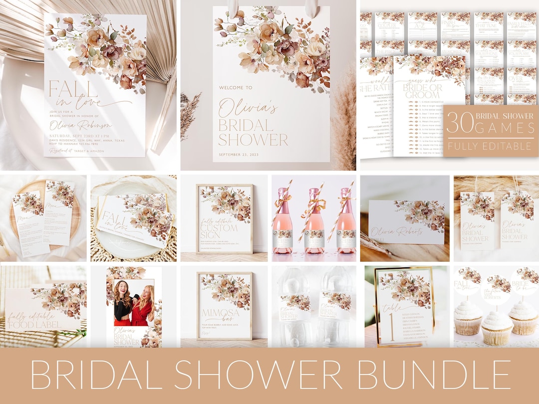 Fall in Love Bridal Shower Invitation Bundle, Fall Floral Bridal Shower ...