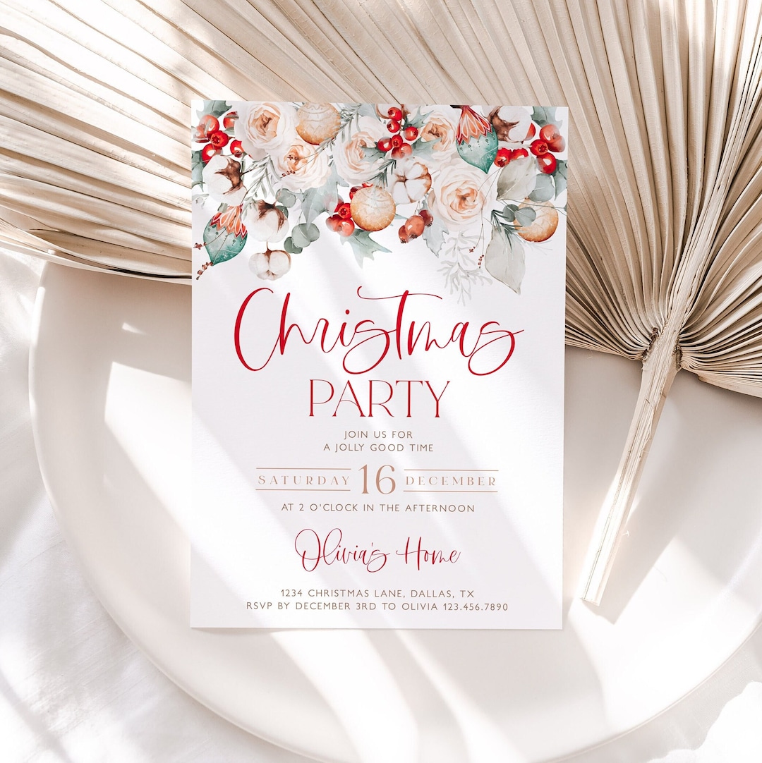 Christmas Party Invitation, Holiday Party Invitation Template, Editable ...