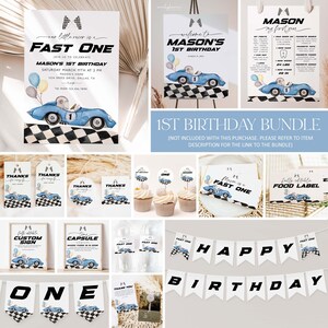 Fast One Birthday Thank You Favor Tag, Blue Race Car Birthday Thank You ...