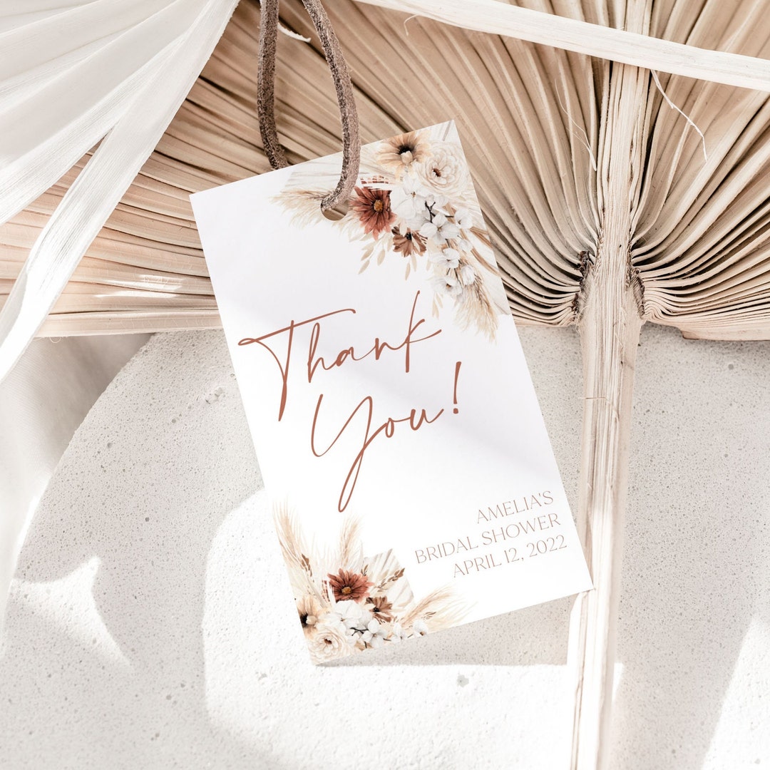 Boho Floral Bridal Shower Favor Tag, Boho Thank You Tag, Bridal Shower ...