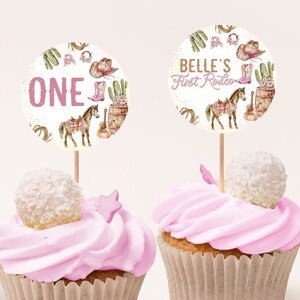 Pink First Rodeo Birthday Cupcake Toppers, Pink Western Cupcake Toppers ...