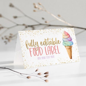 Editable Food Labels Rainbow Food Label Card Ice Cream - Etsy