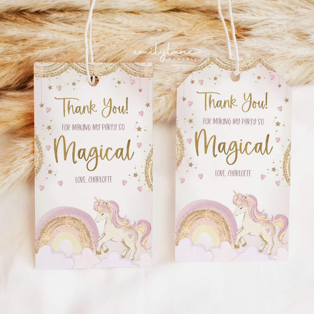 Unicorn Birthday Favor Tag, Unicorn and Rainbows Thank You Tag, Rainbow ...