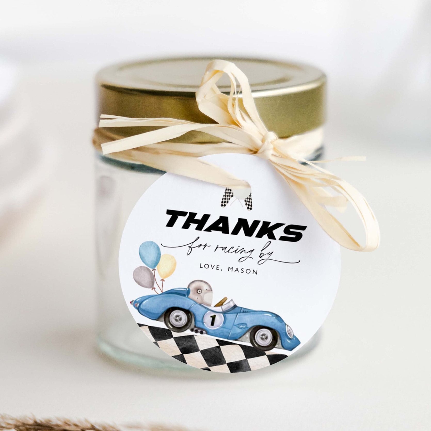 Fast One Birthday Thank You Favor Tag, Blue Race Car Birthday Thank You ...