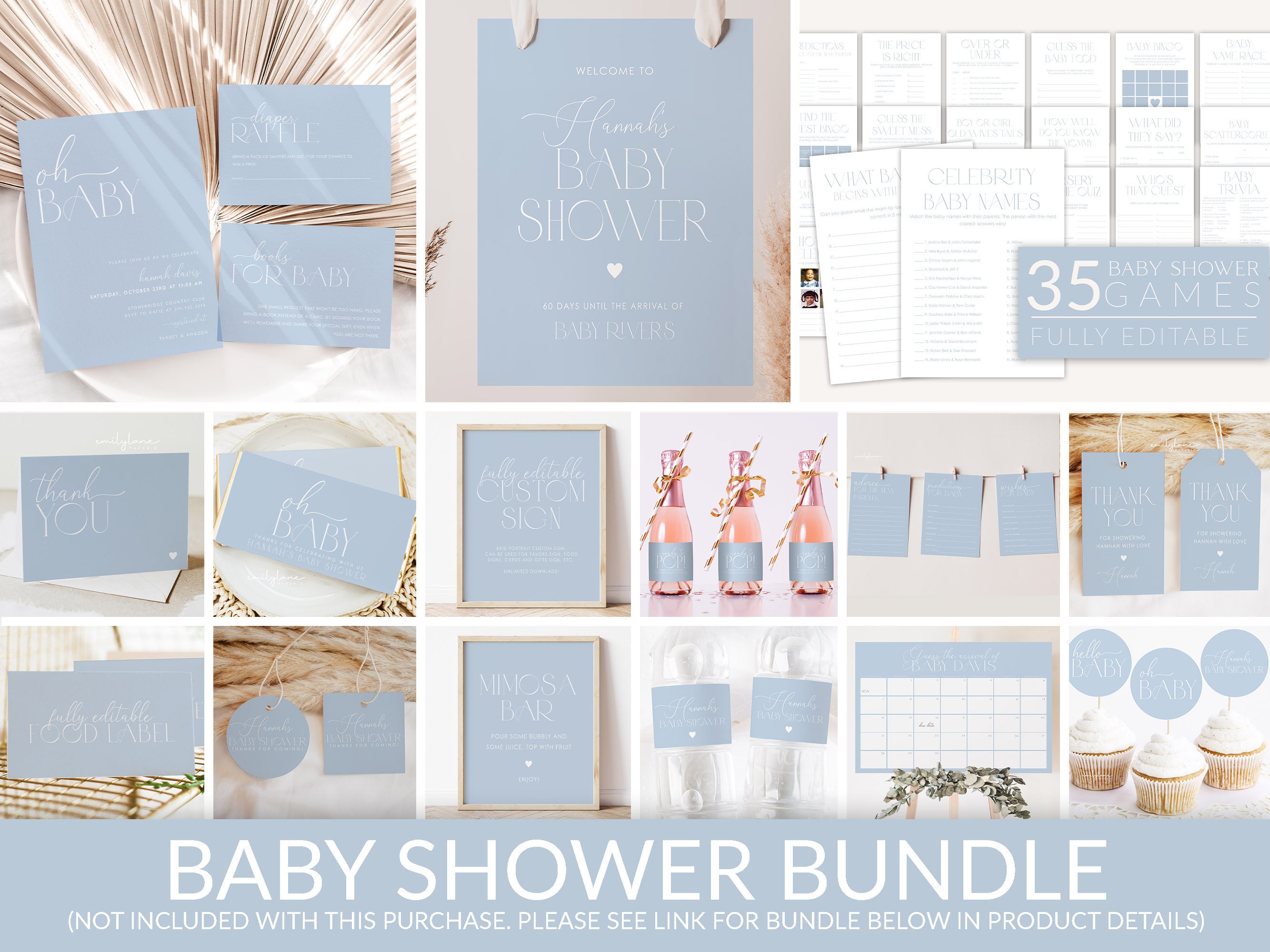 Blue Minimal Boho Editable Sign Custom 8x10 Sign Blue Baby | Etsy