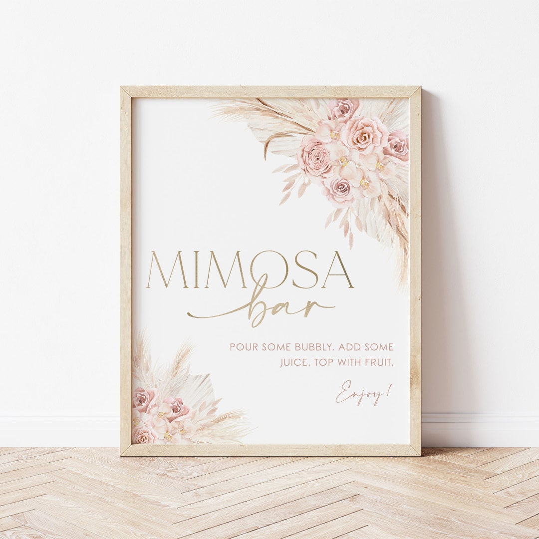 Pink Boho Floral Mimosa Bar Sign, Boho Mimosa Bar Sign, Bohemian Shower ...