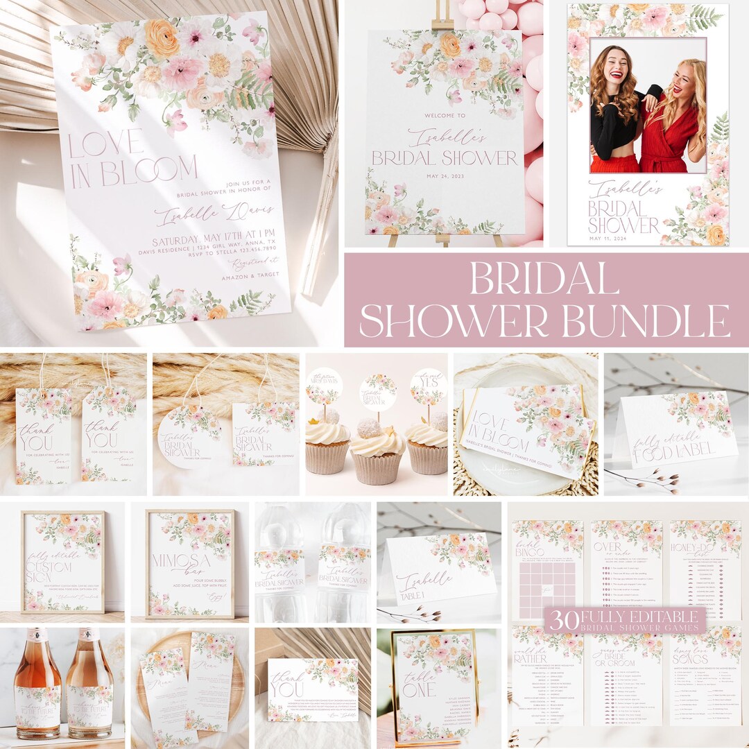 Love in Bloom Bridal Shower Invitation Bundle, Floral Bridal Shower ...