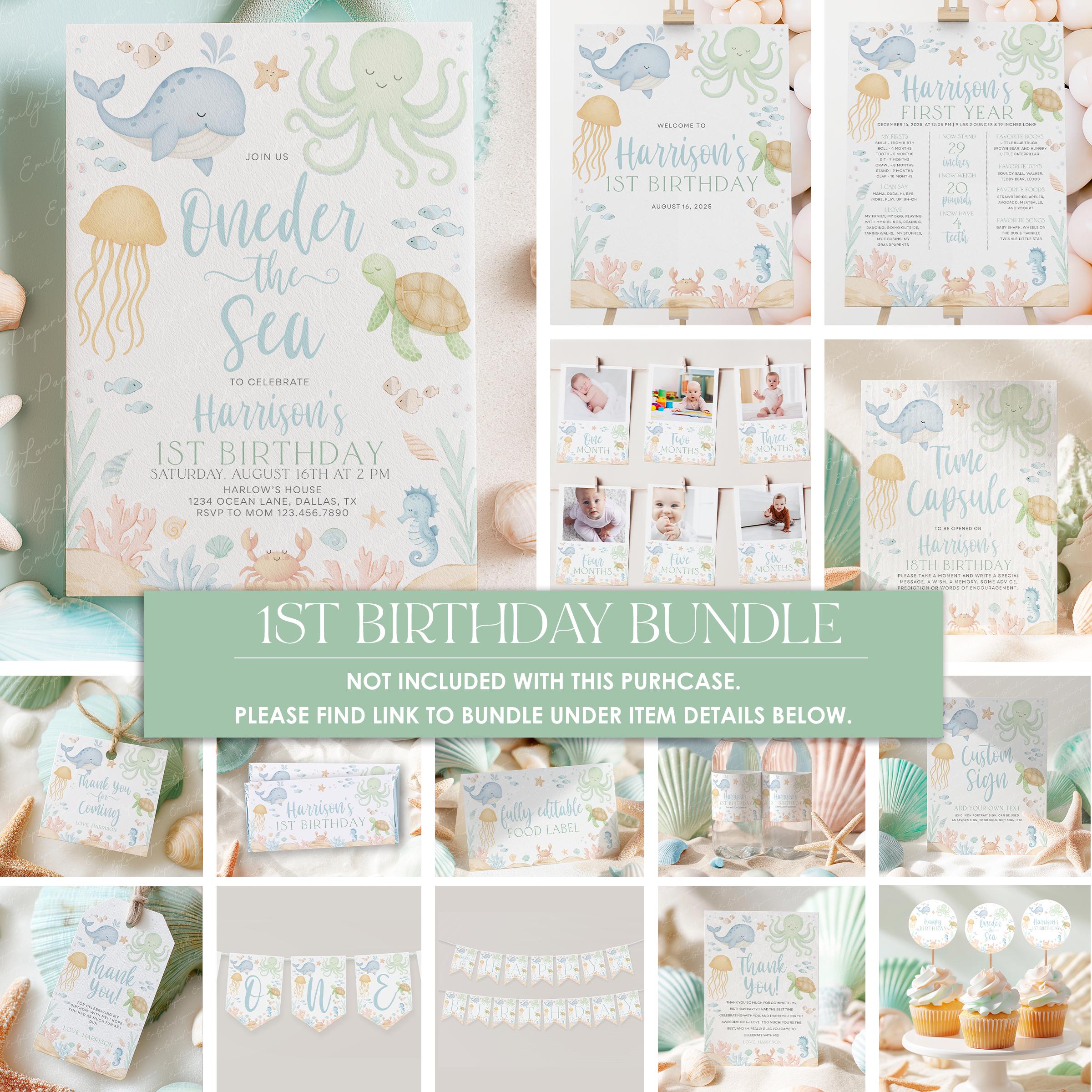 Under the Sea Favor Tags: Ocean Animals, 1st Birthday Gift Tag (canva ...