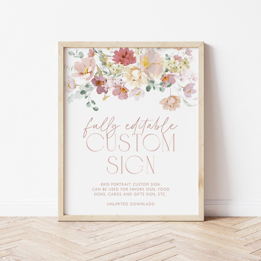 Pink Editable Custom Sign, Pink Floral Custom Sign, Spring Floral ...