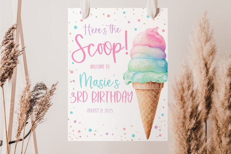 Pastel Ice Cream Birthday Welcome Sign, Ice Cream Birthday Welcome Sign ...