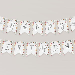 Wildflower Happy Birthday Banner, Happy 1st Birthday Banner Printable ...