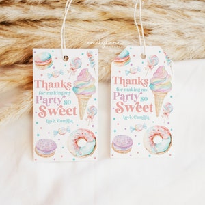 Sweet One Birthday Favor Tag, Candy Birthday Thank You Tag, Pastel ...