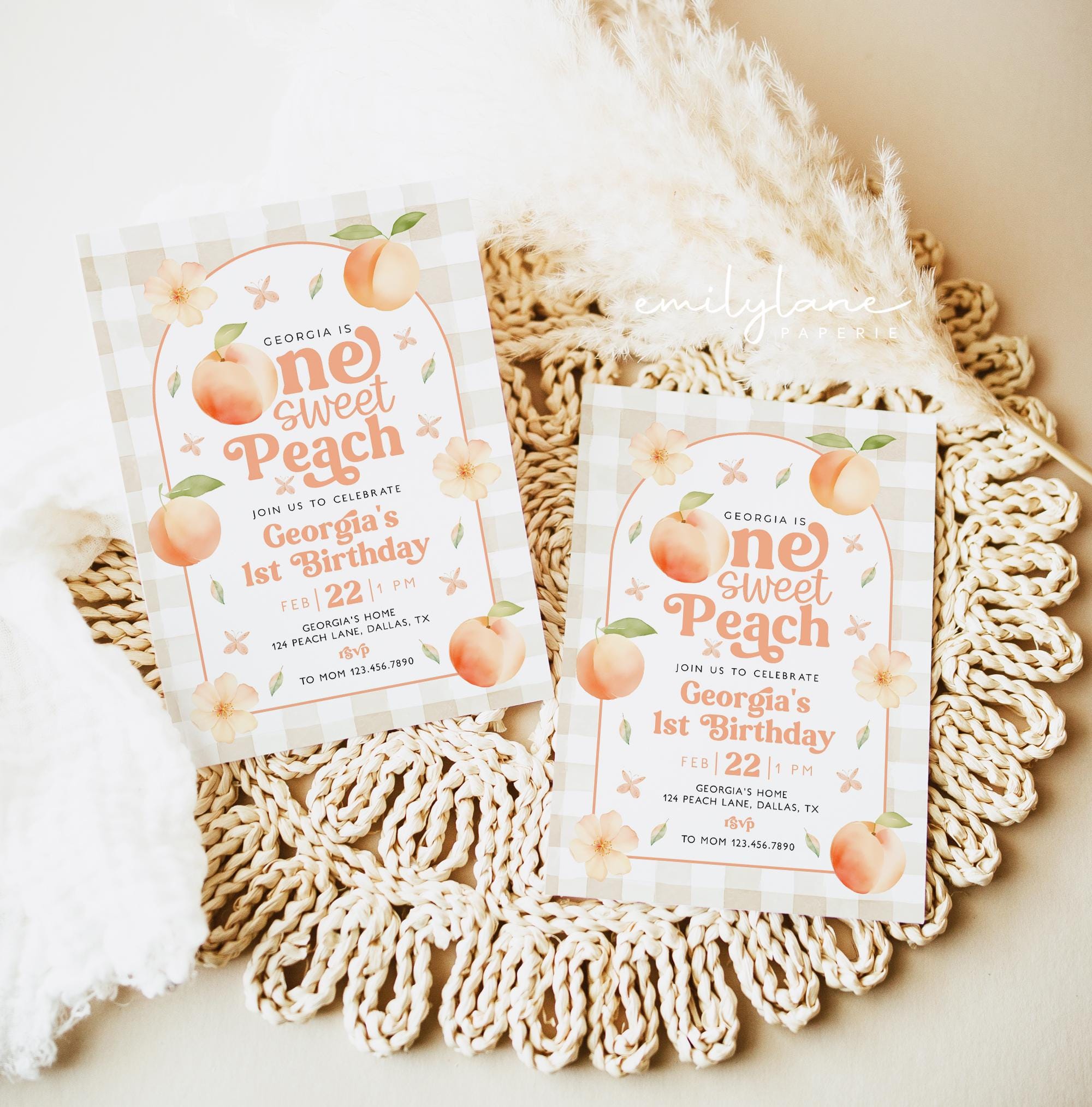 One Sweet Peach Birthday Invitation, Boho Arch Peach 1st Birthday ...