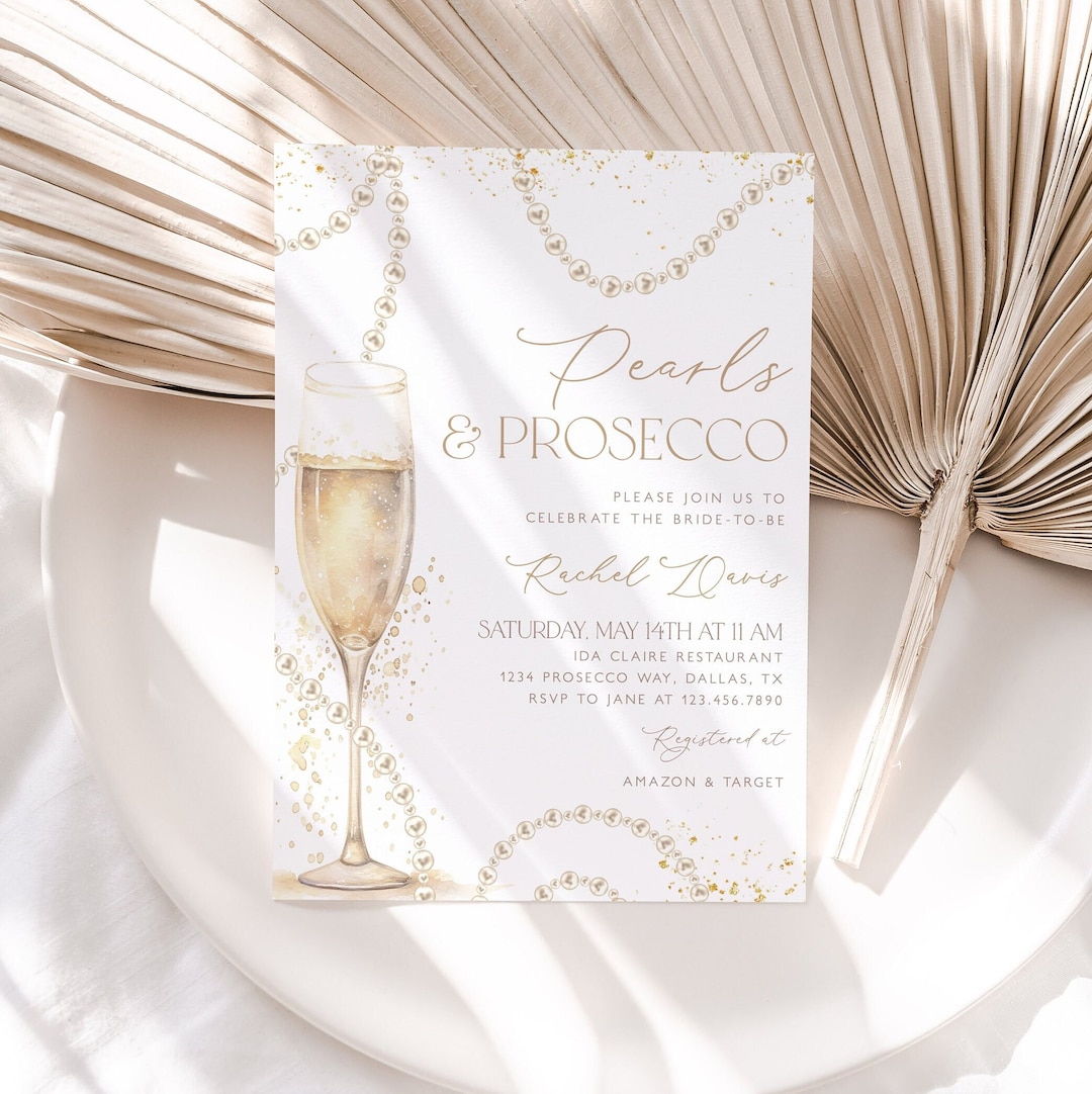 Pearls and Prosecco Bridal Shower Invitation, Pearl Necklace Prosecco ...