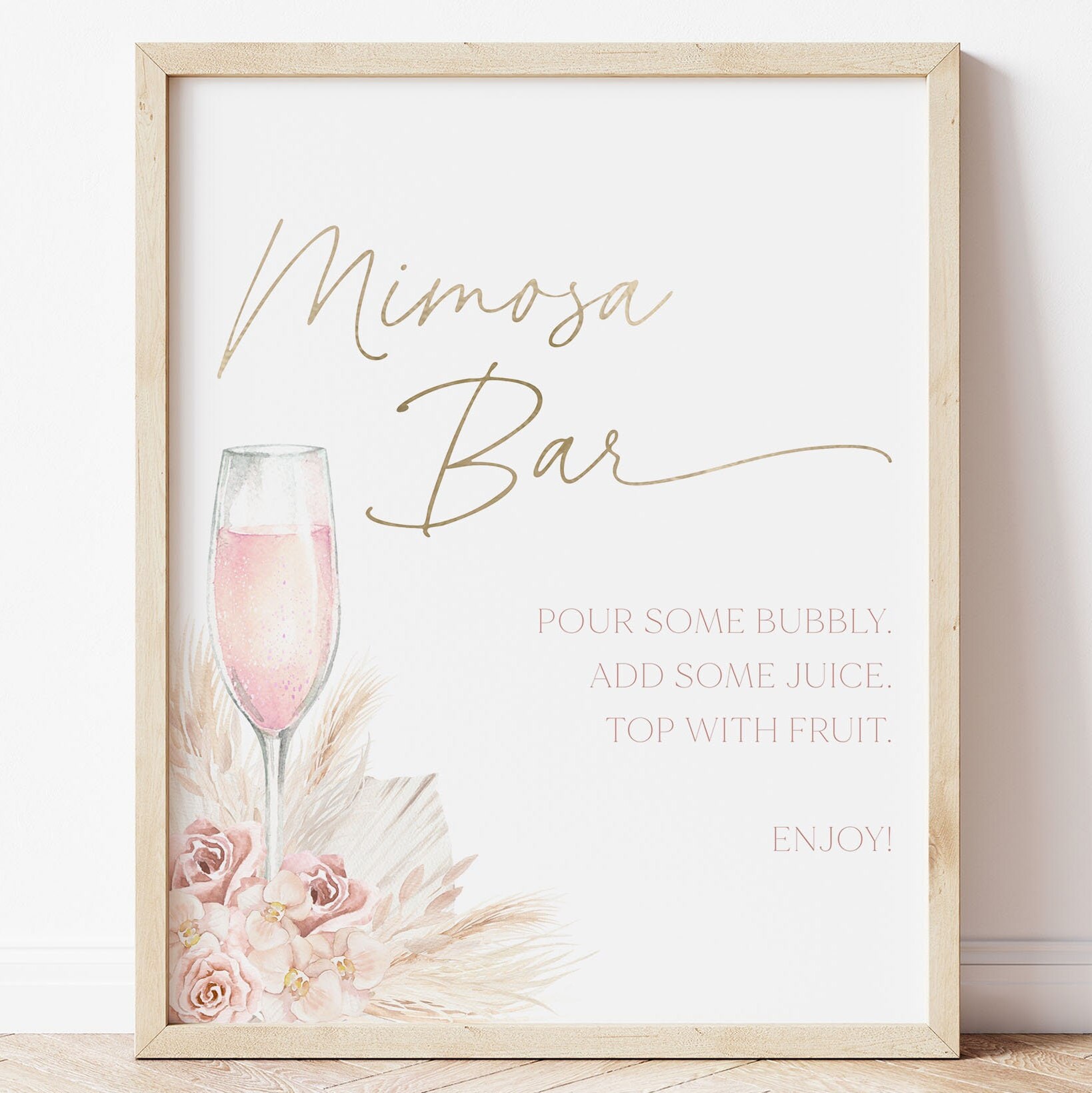 Boho Mimosa Bar Sign, Boho Pink Mimosa Bar Sign, Brunch Bridal Shower ...