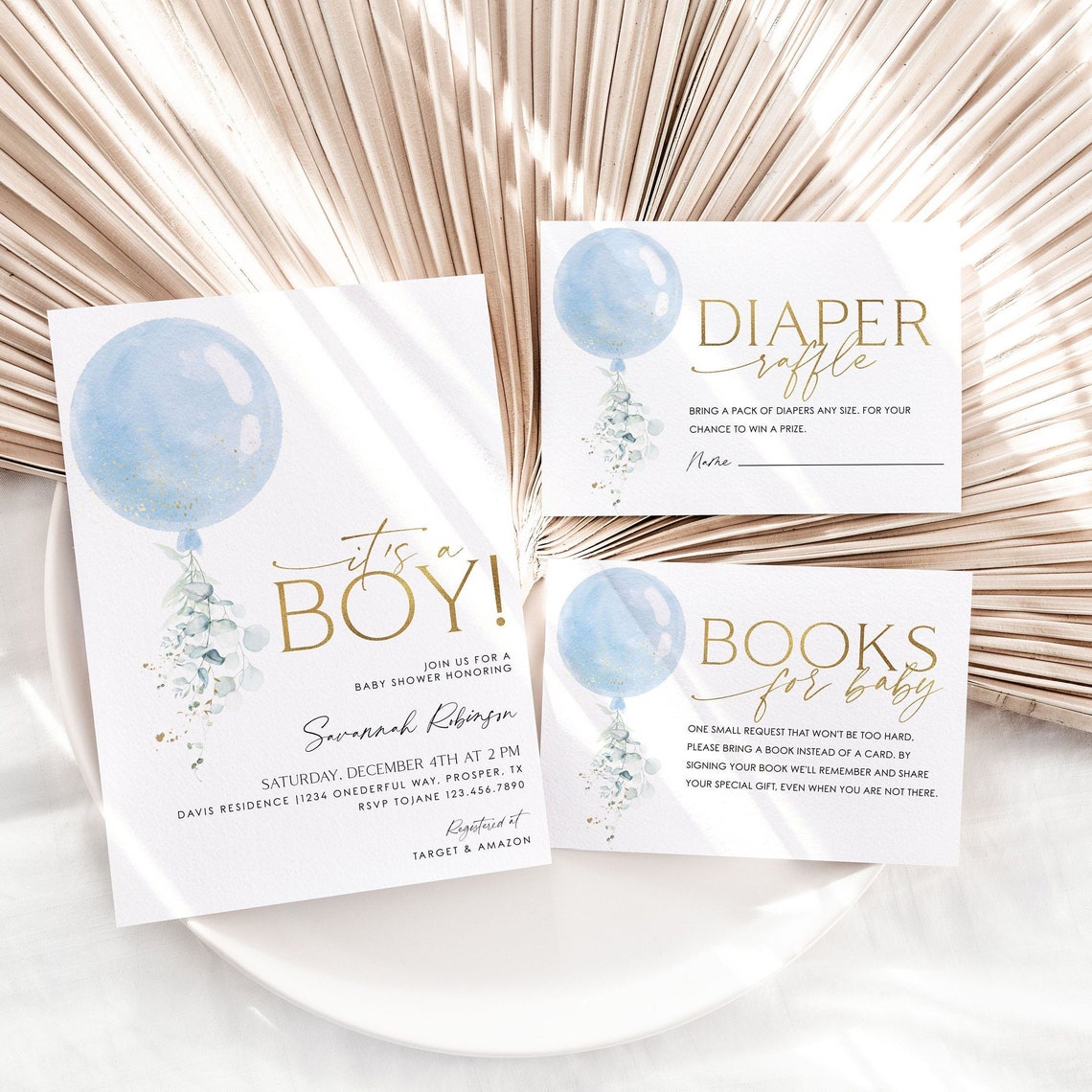 Blue Balloon Baby Shower Invitation Set (digital Download) - Etsy
