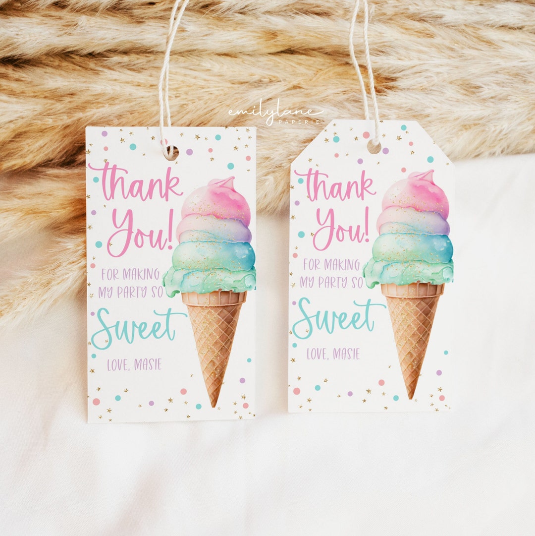 Pastel Ice Cream Birthday Favor Tag, Ice Cream Thank You Tag, Pastel ...