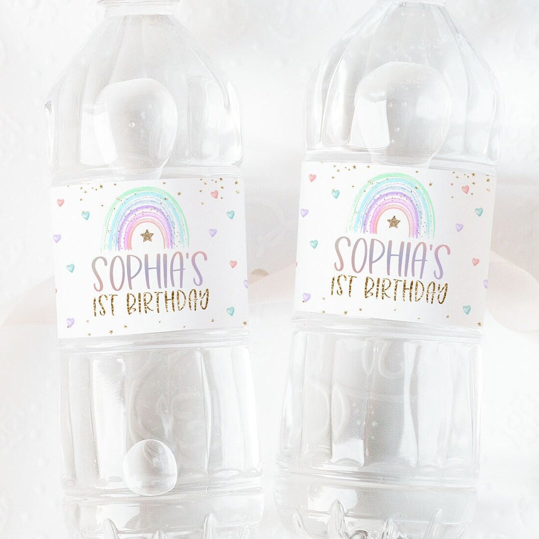 Rainbow Water Bottle Label, Pastel Rainbow Birthday Water Label ...