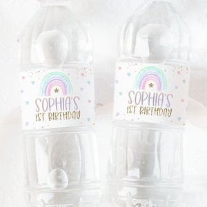Rainbow Water Bottle Label, Pastel Rainbow Birthday Water Label ...