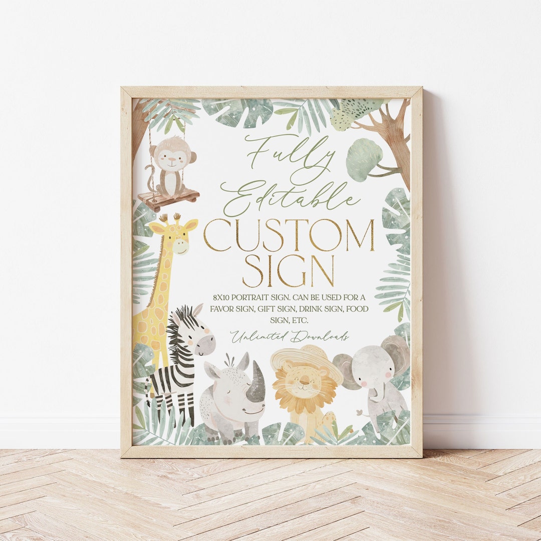 Safari Animal Custom Editable Sign, Custom 8x10 Sign, Safari Editable ...