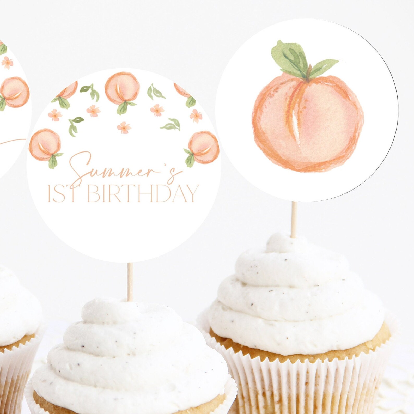 Peach Cupcake Toppers, Sweet as a Peach Cupcake Toppers, 1st Birthday ...