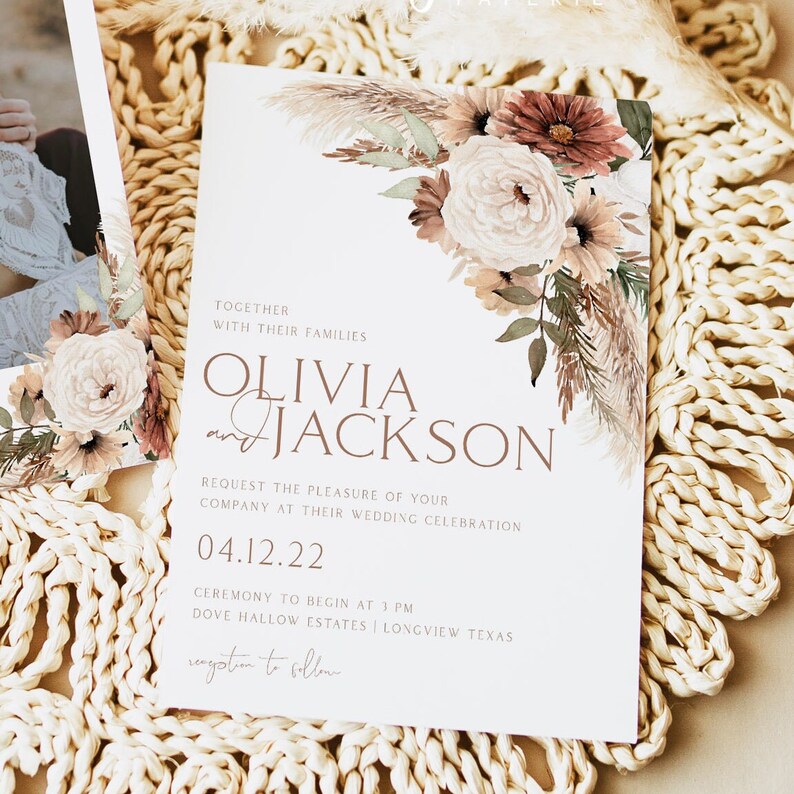 Boho Wedding Invitation Template Set Bohemian Wedding Invite | Etsy