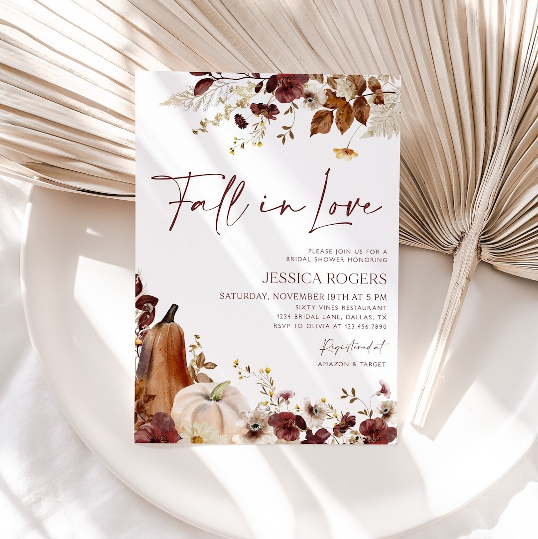 Fall in Love Bridal Shower Invitation, Fall Bridal Shower Invitation ...