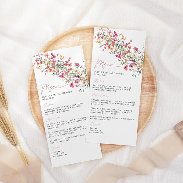 Floral Menu - Etsy