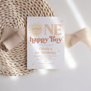 One Happy Boy Birthday Invite, Sunshine Birthday Invitation, Sun Boy ...