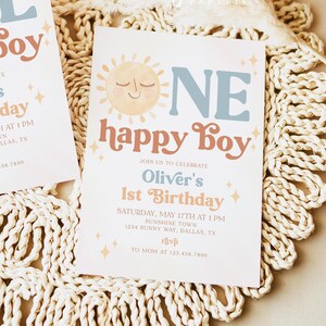 One Happy Boy Birthday Invite, Sunshine Birthday Invitation, Sun Boy ...