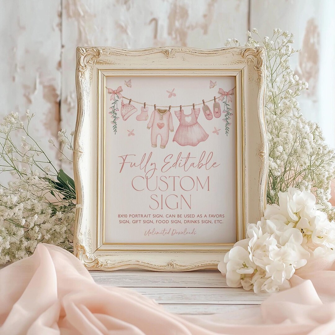Editable Custom Sign, Custom 8x10 Sign, Pink Girl Clothesline Sign ...