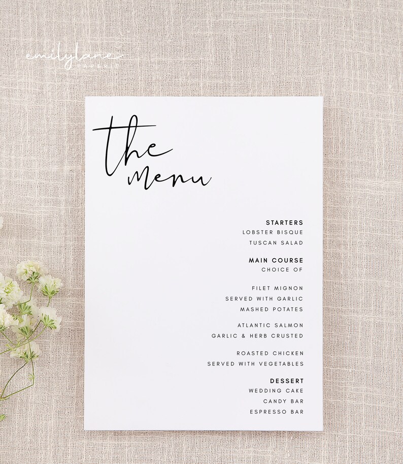 Minimal Wedding Menu Template Minimalist Wedding Menu Modern - Etsy