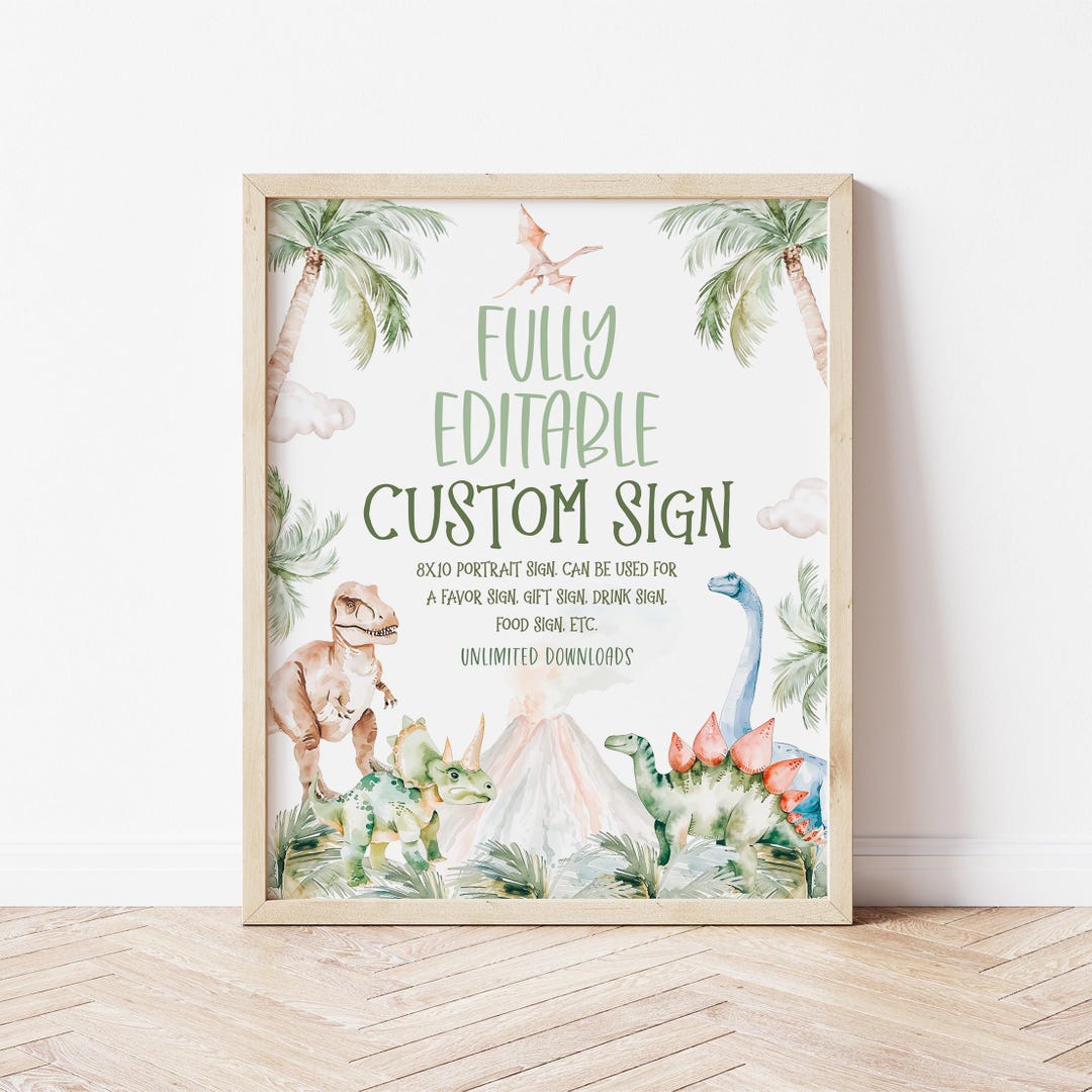 Dinosaur Birthday Sign Printable, Dino Editable Sign 8x10 Custom Sign ...