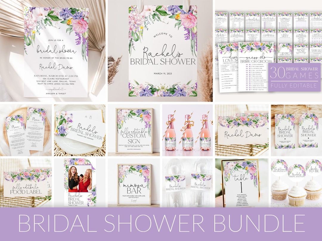 Floral Bridal Shower Invitation Bundle, Spring Bridal Shower Invitation ...
