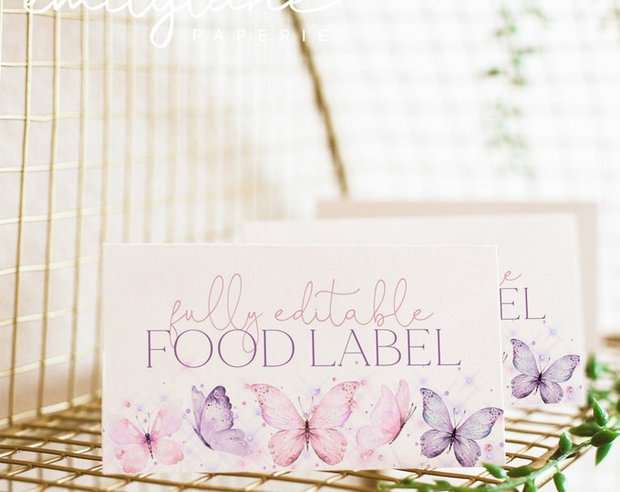 Editable Food Labels, Rainbow Butterfly Food Label Card, 1st Birthday ...