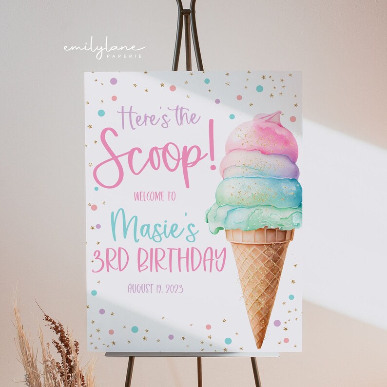 Pastel Ice Cream Birthday Welcome Sign, Ice Cream Birthday Welcome Sign ...