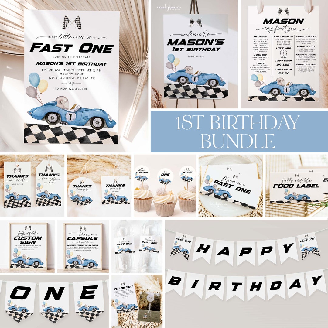Fast One 1st Birthday Invitation Bundle, Fast One Invitation, Boy 1st ...
