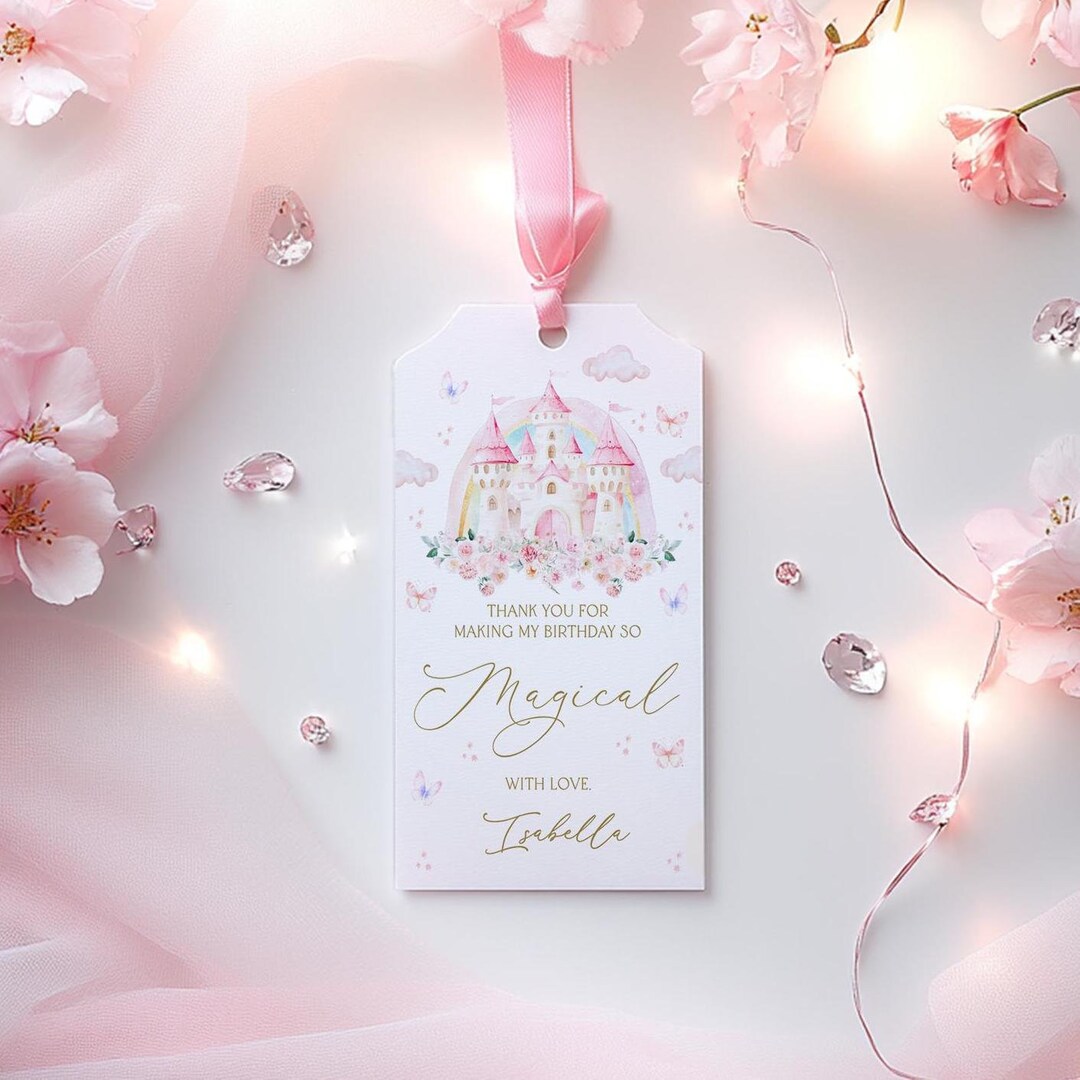 Princess Printable Favor Tags, Princess Castle 1st Birthday Girl Favor ...