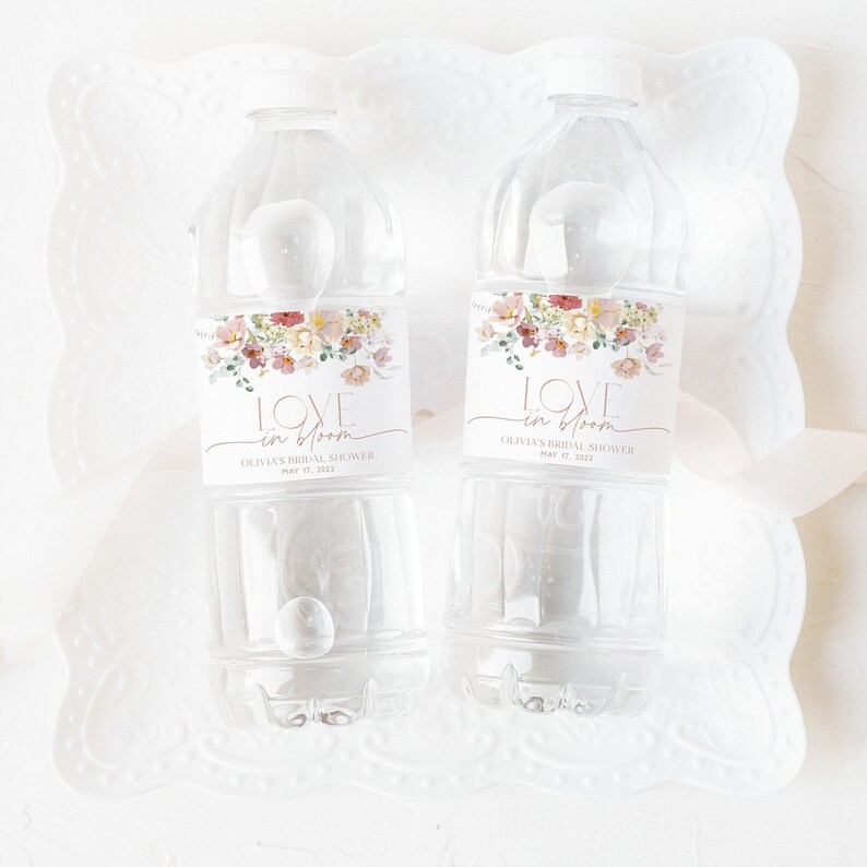 Love in Bloom Water Bottle Label, Bridal Shower Water Label, Printable ...