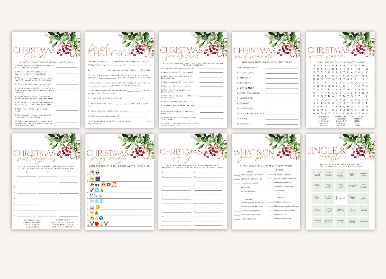 Christmas Party Games Bundle Printable Holiday Games - Etsy