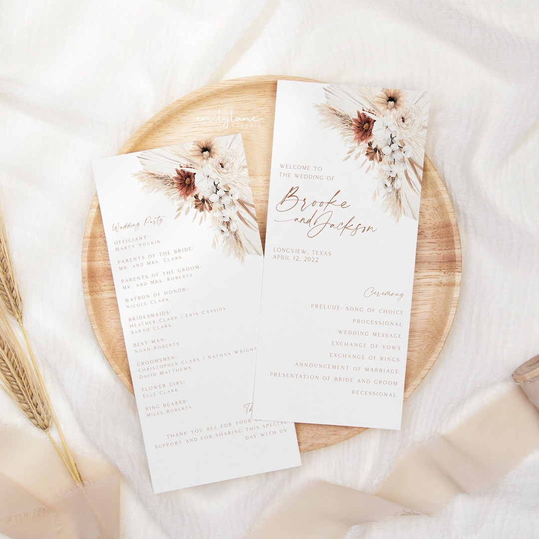 Boho Floral Wedding Program Template, Boho Wedding Program, Wedding ...