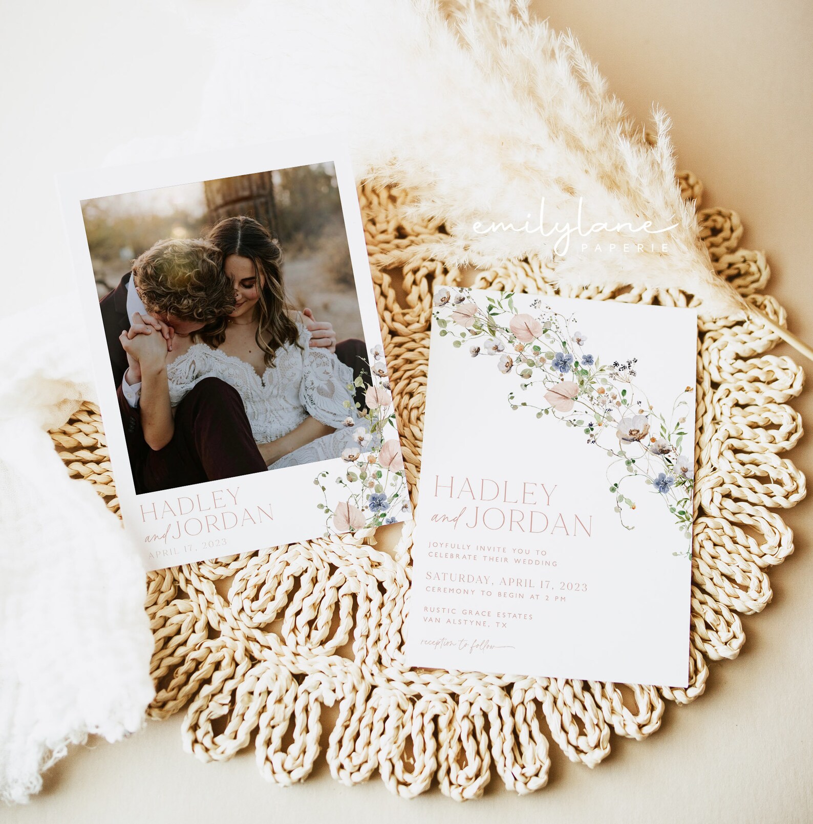 Wildflower Wedding Invitation Template Set Spring Floral | Etsy